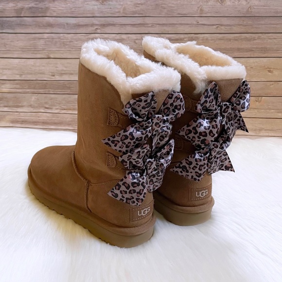 UGG | Shoes | Ugg Womens Bailey Bow Leopard Chestnut Boots | Poshmark